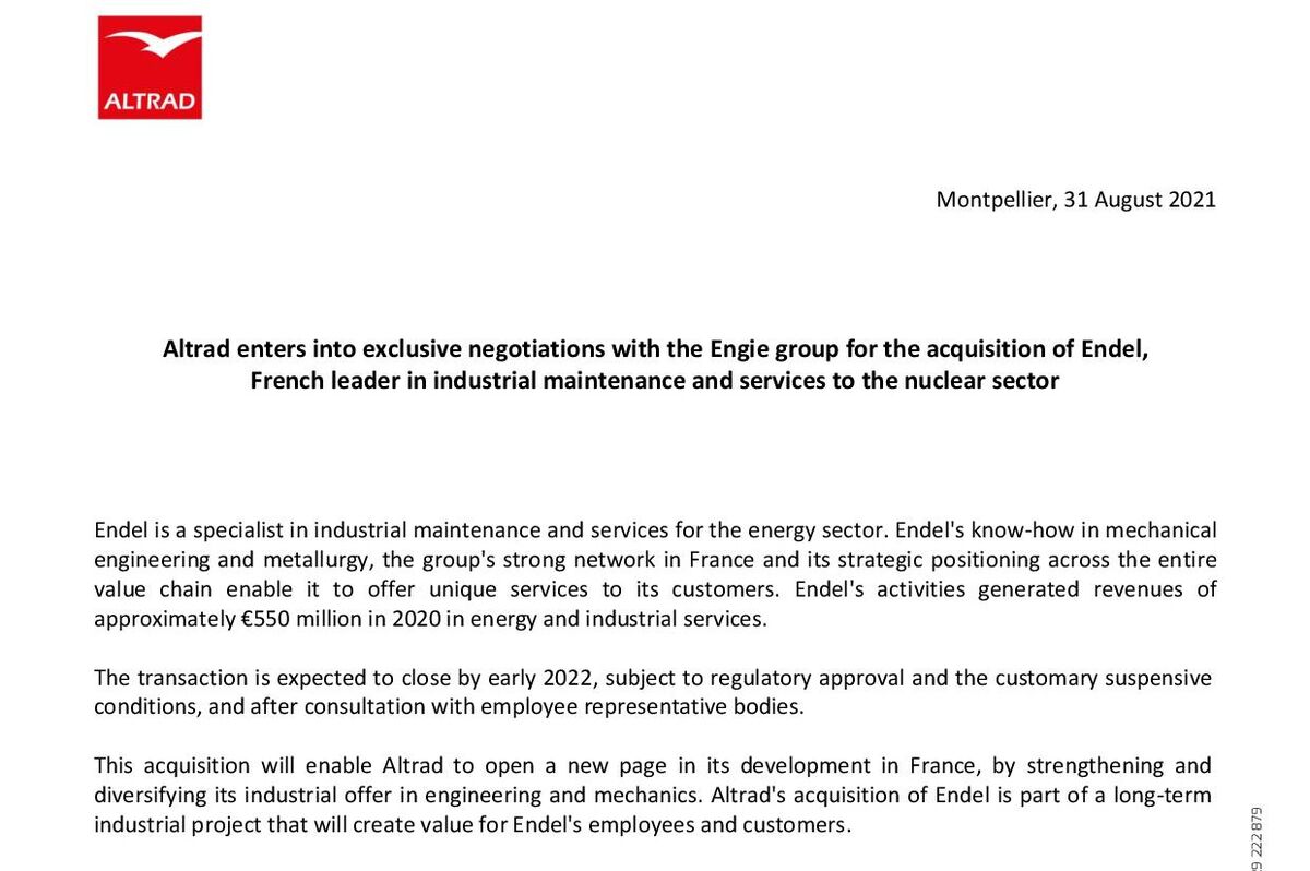 Altrad enters into exclusive negotiations with Engie for the ...